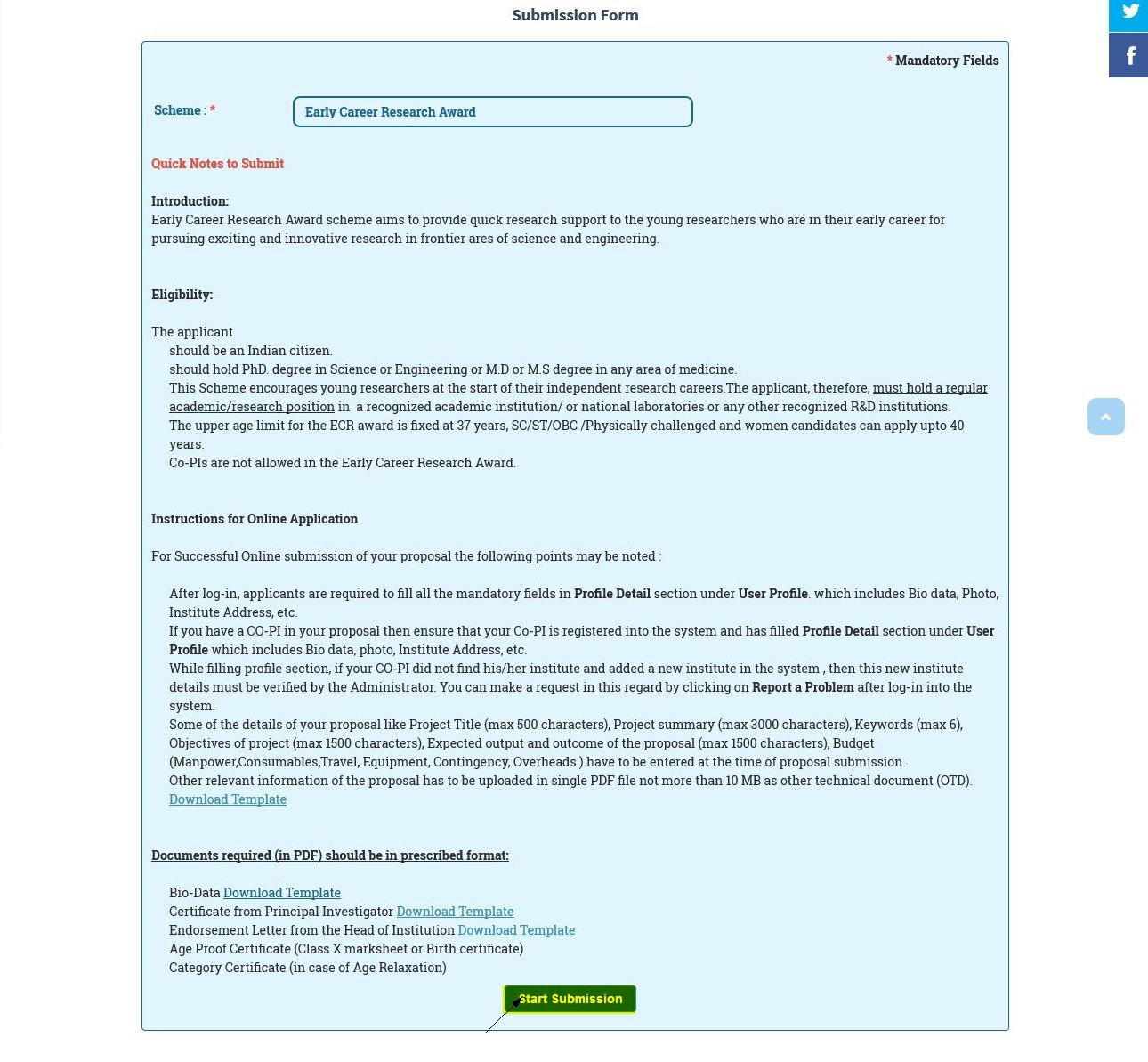 PI Guidelines - Proposal Submisson for ECR